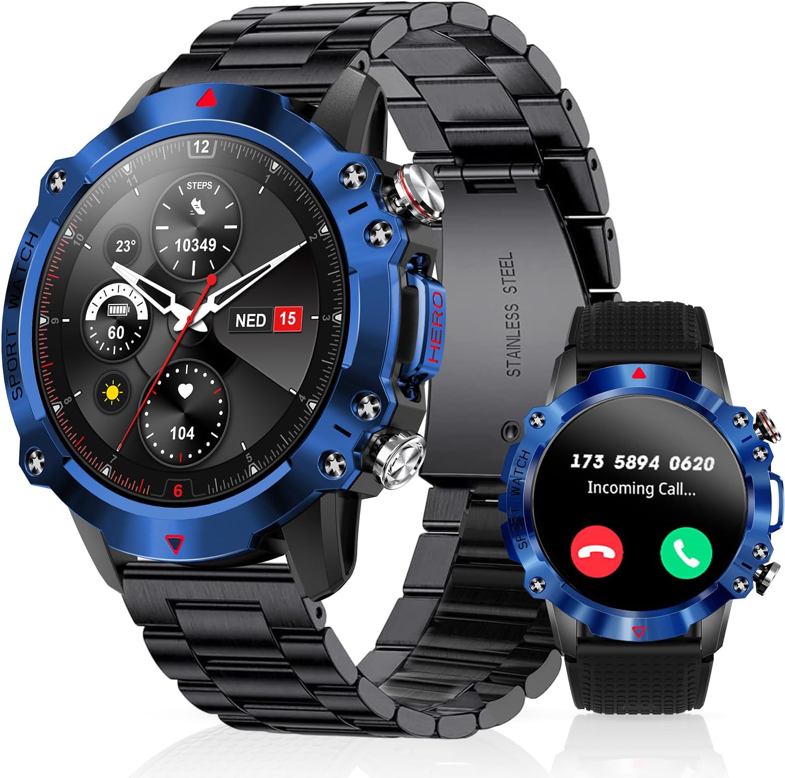 AXIDUN Smartwatch Hombre,Reloj Inteligente Militar táctico de 1.39''HD ...