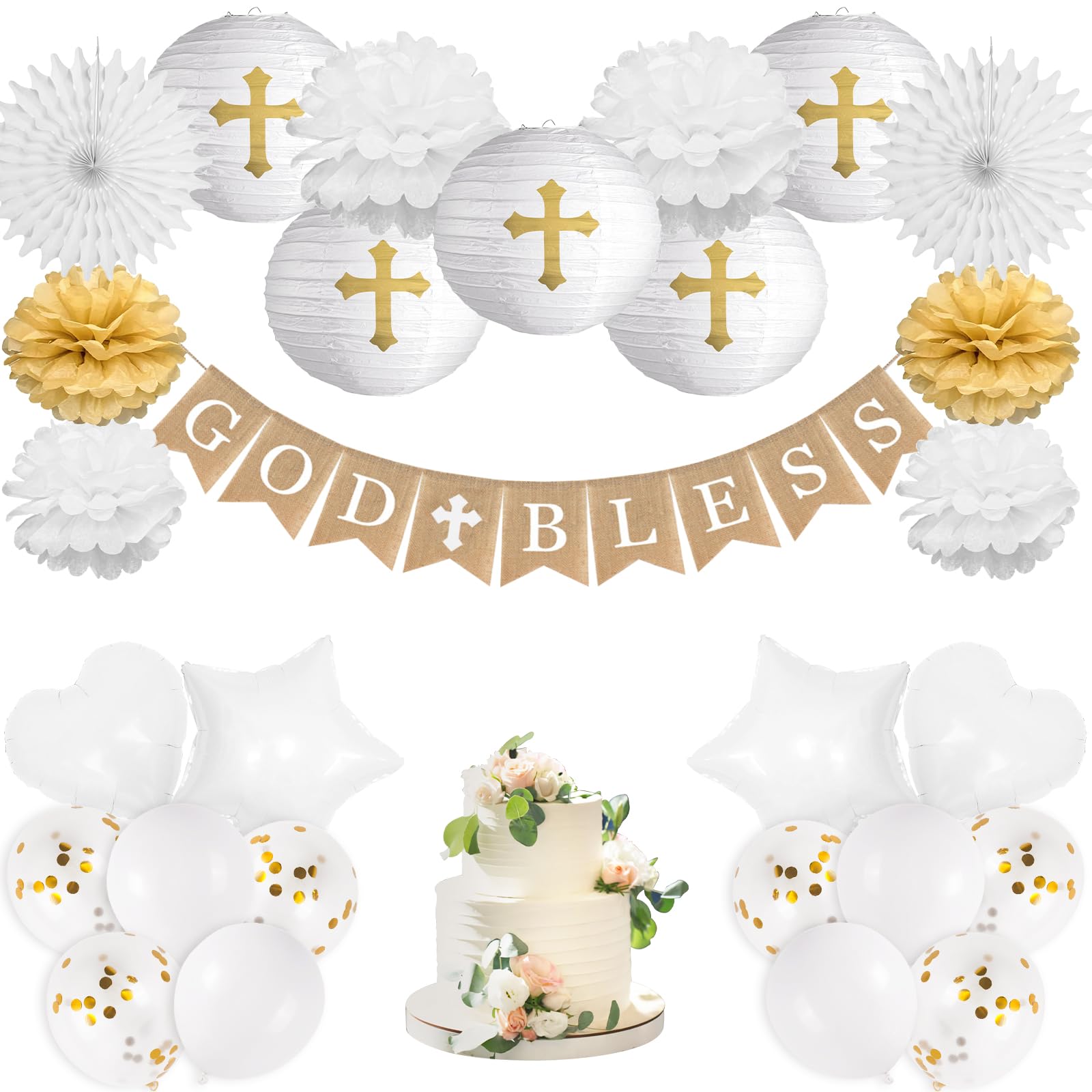 Amazon.com: 44pcs First Communion God Bless Banner Kit, Baptism ...