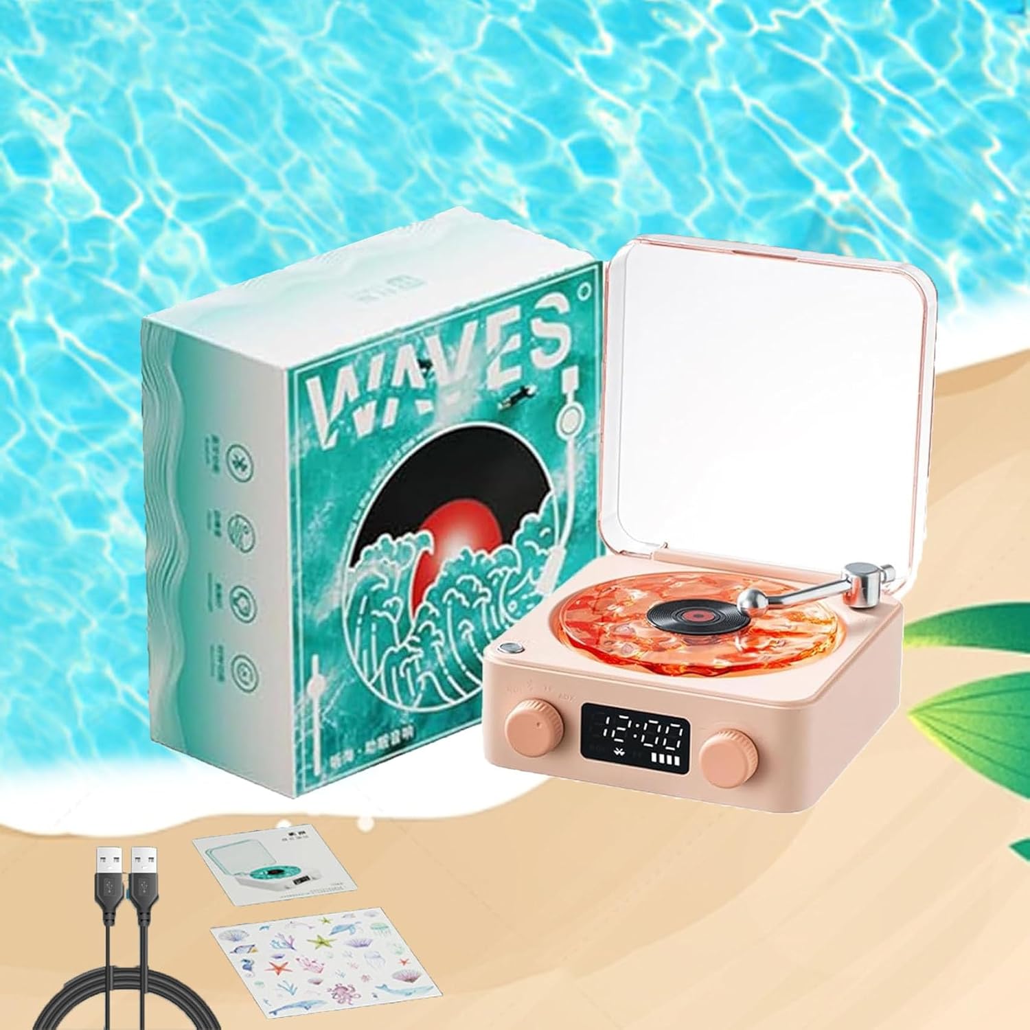 Amazon.com: Waves Retro Bluetooth Vinyl Record Player, The Waves Vinyl ...