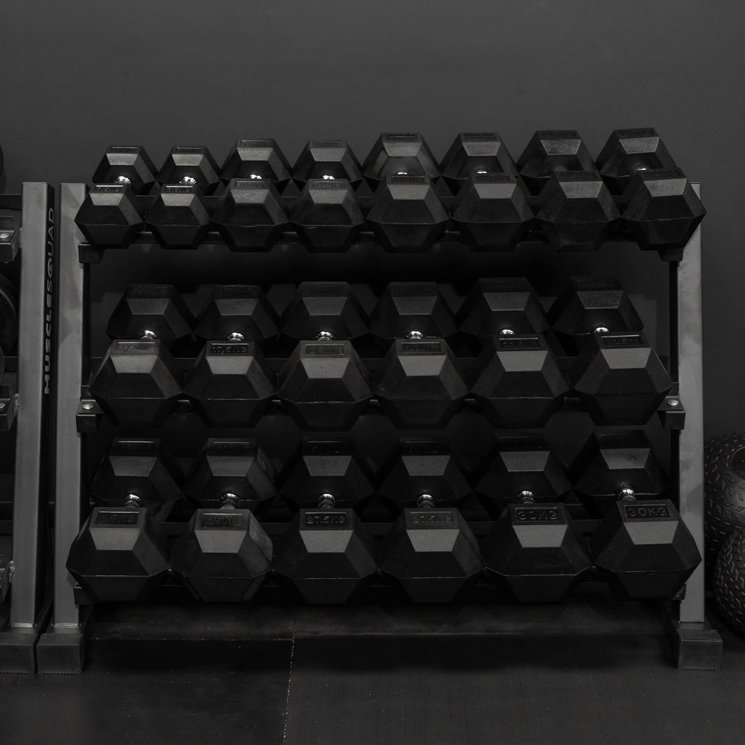 3 Tier Dumbbell Rack + 5kg - 30kg Hex Rubber Dumbbell Set (2.5kg ...