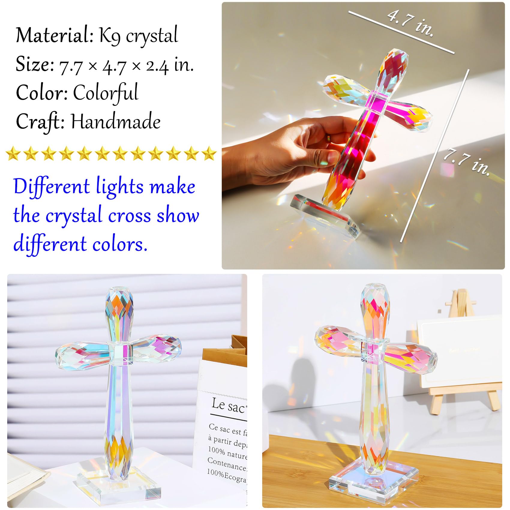 Snapklik.com : Colorful Crystal Standing Cross Decor, Handmade Glass ...