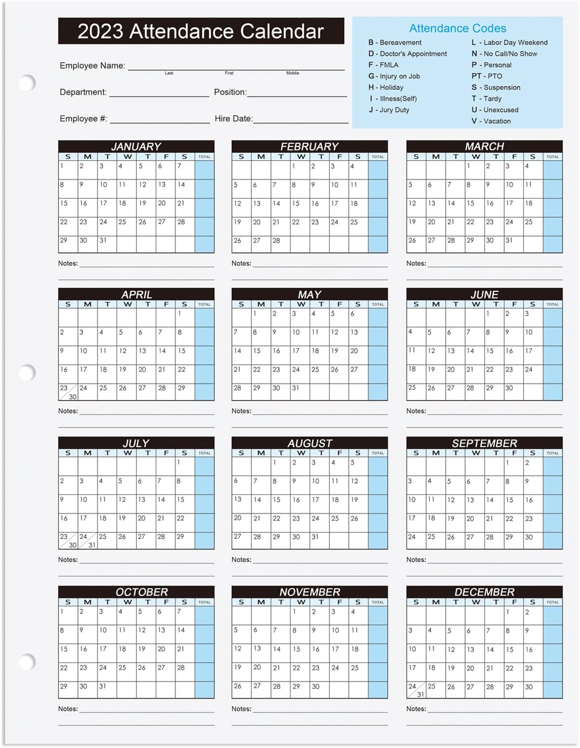 FENTASY 2022 Attendance Calendar Work Tracker Attendance Calendar Cards ...