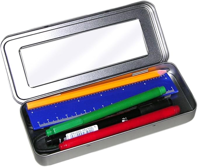 Plain Silver Pencil Tin - with Window : Amazon.co.uk: Stationery ...