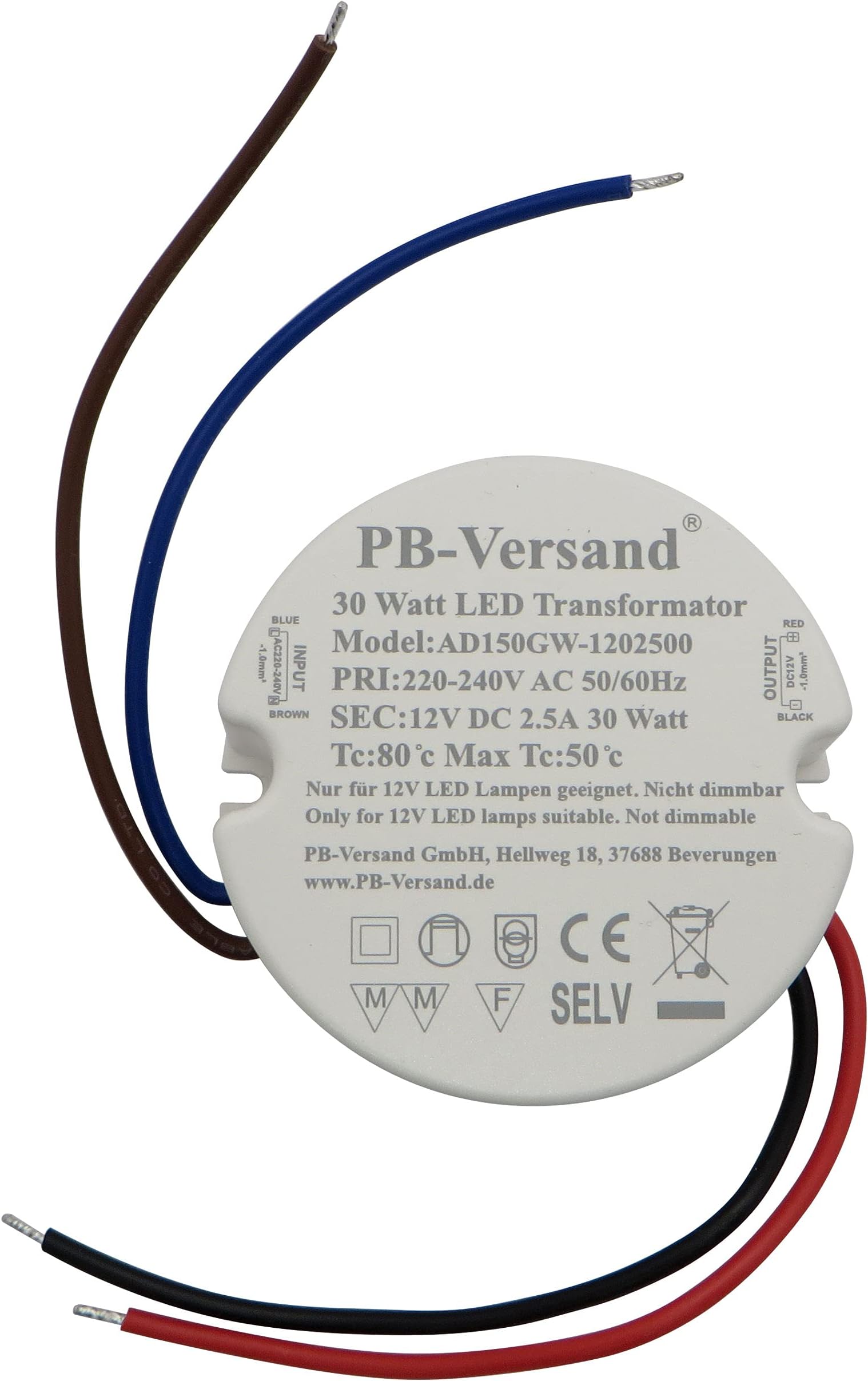 PB-Versand - Trasformatore LED da 30 Watt 12 V DC rotondo : Amazon.it ...