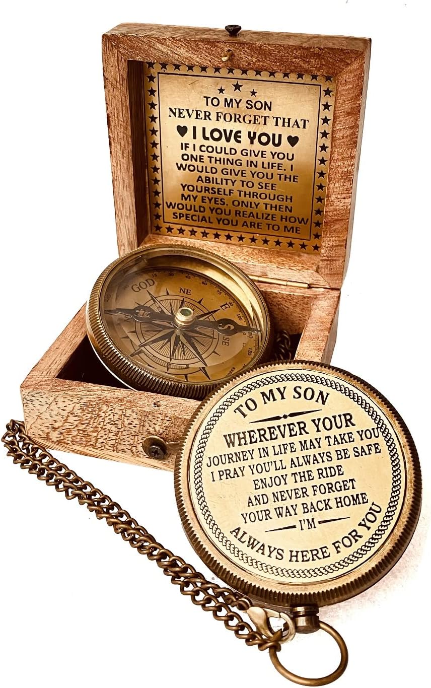 Gift for Son from Mom Dad | Engraved Compass 2" - Father to Son Gifts ...