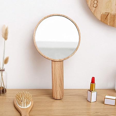 Amazon.com: TOF&HAMY Small Handle Hand Mirror Wooden Frame, Portable ...