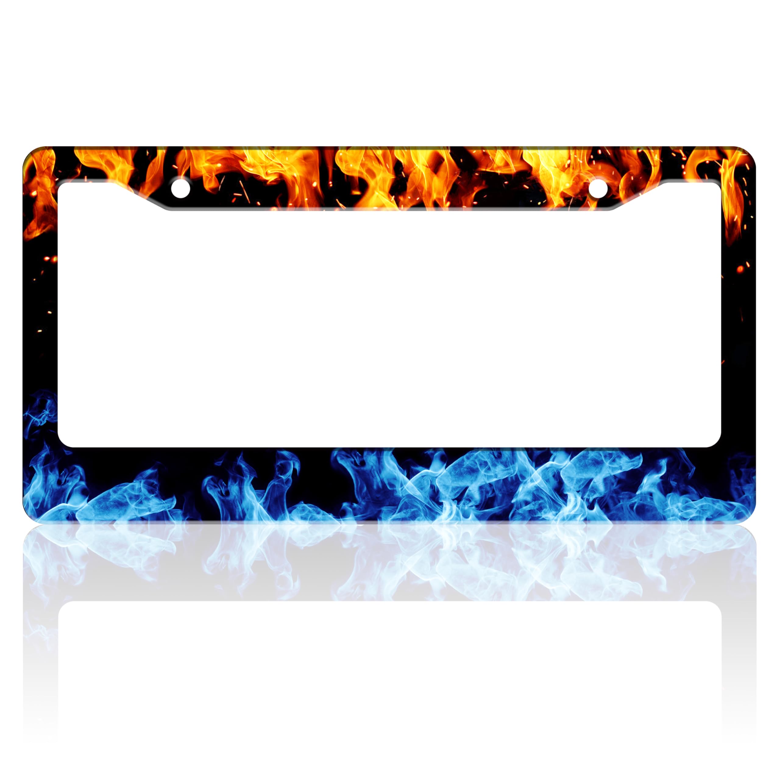Amazon.com: Red and Blue Flames License Plate Frame Abstract Fire ...