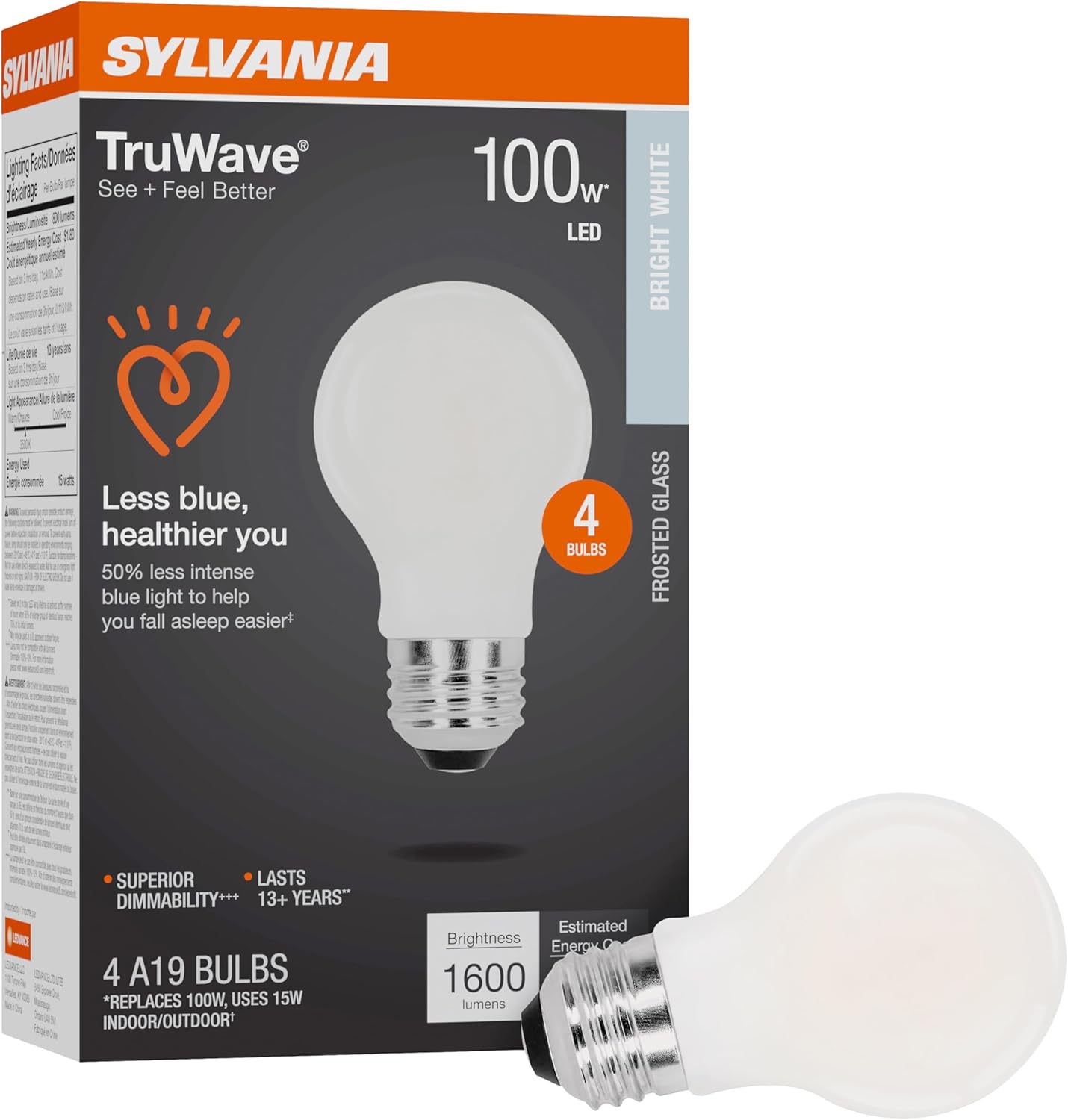 Sylvania LED TruWave Natural Series A19 Light Bulb, 100W Equivalent ...