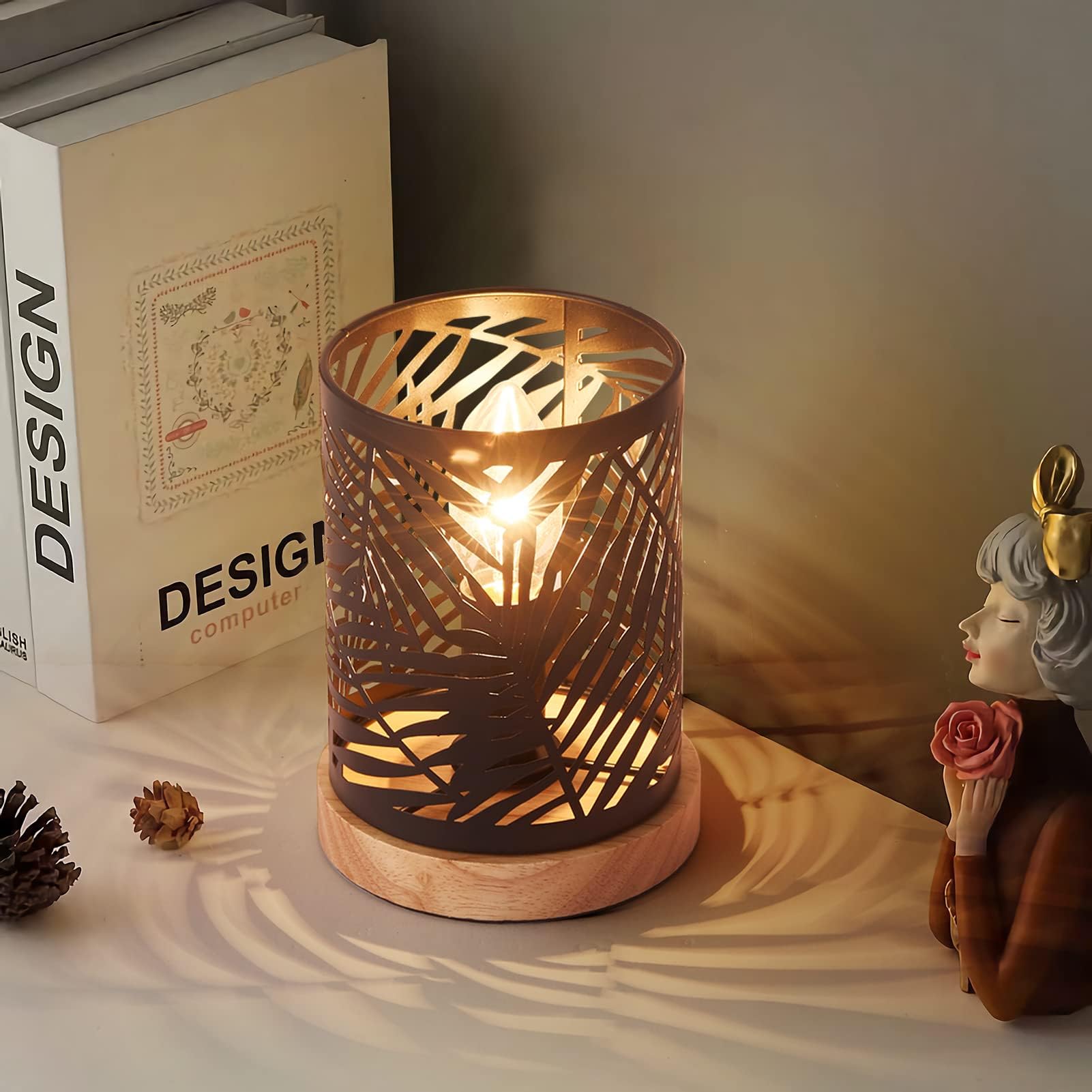 wiheajuora Table Lamp, E12 40W Bedside Lamp with Black Metal Hollow-Out ...