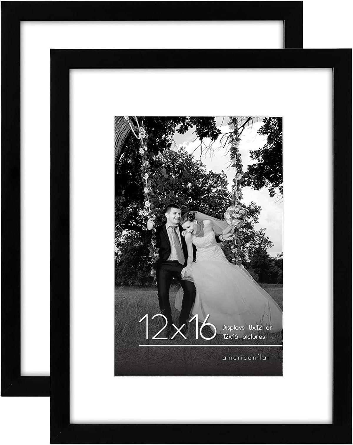 Amazon.com: 12x16 Black Gallery Picture Frame with 8x12 Mat - Includes ...