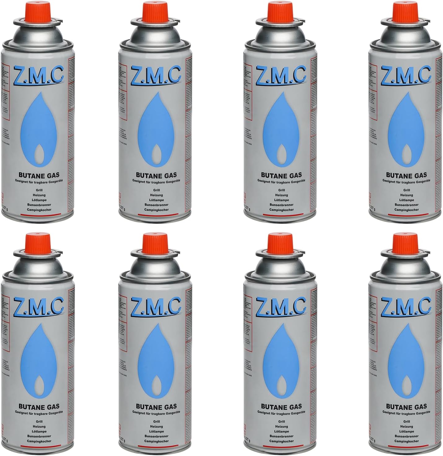 Z.M.C 8X Gaskartuschen 227g mit Ventil Typ MSF-1a, Universal Butangas ...