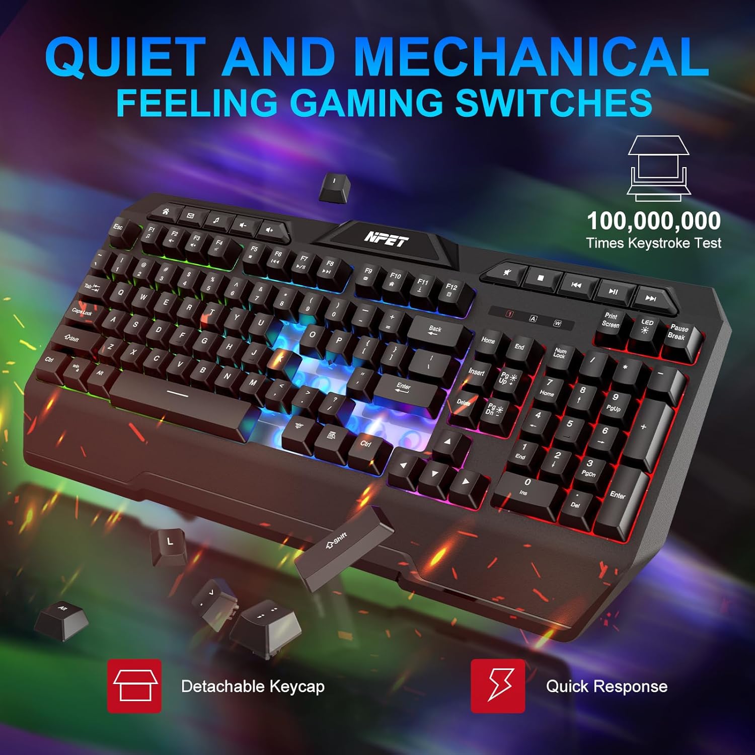 ایگرد | قیمت و خرید NPET K32 Wireless Gaming Keyboard RGB with Wrist Rest - Long-Lasting ...