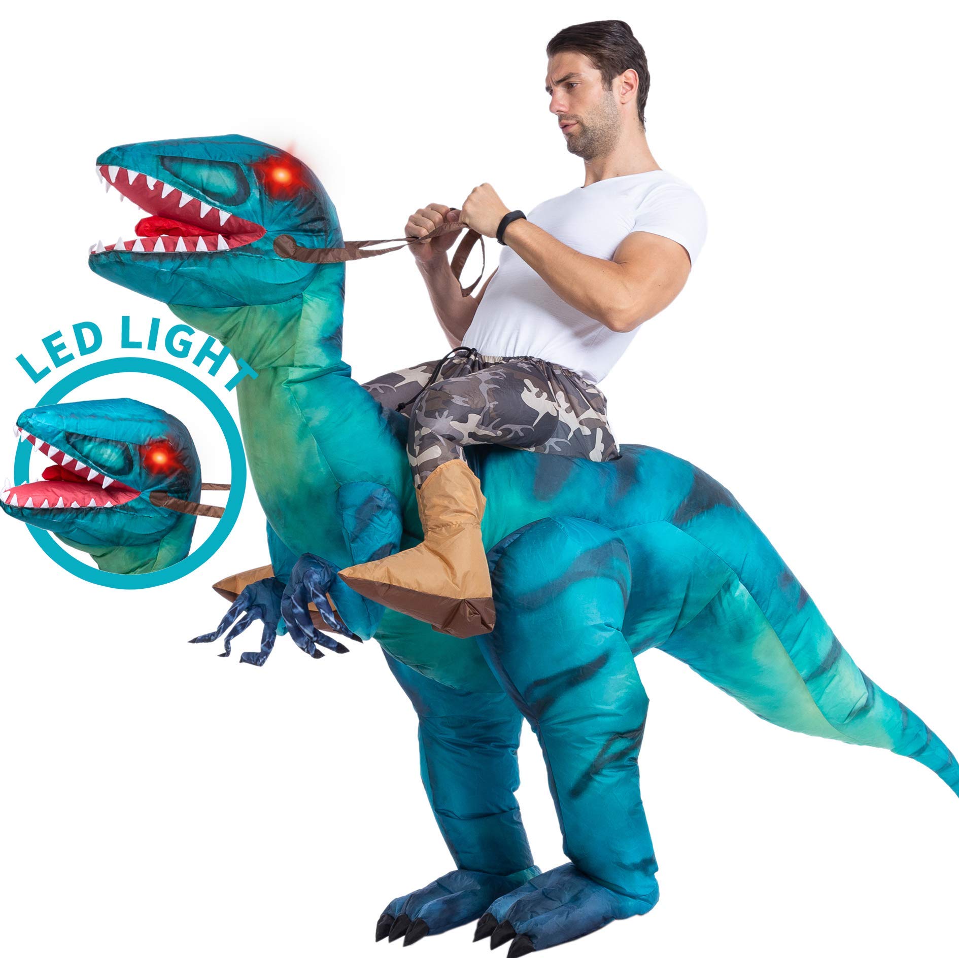 Buy Spooktacular Creations Inflatable Costume Dinosaur Riding a Raptor ...