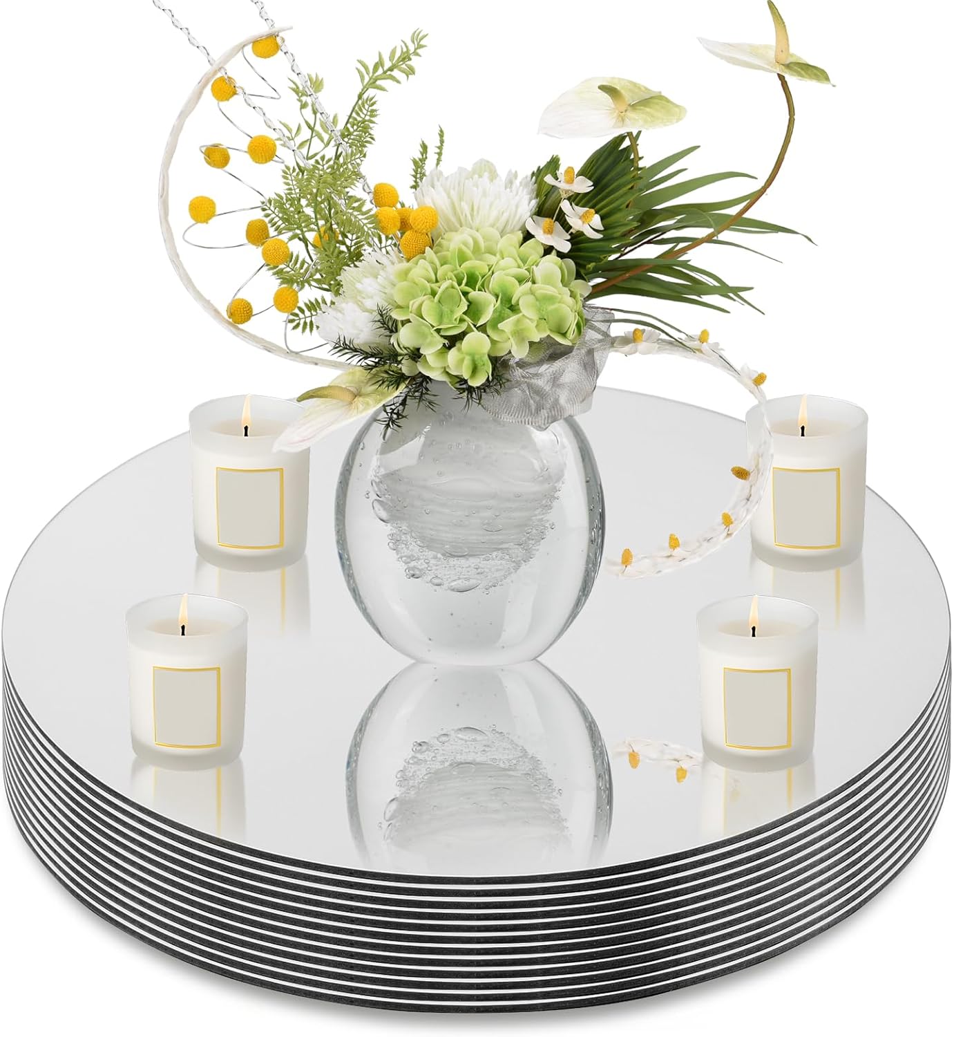 Amazon.com: Cheardia 12 Pack Round Mirror Candle Plate Set - 12 Inch ...