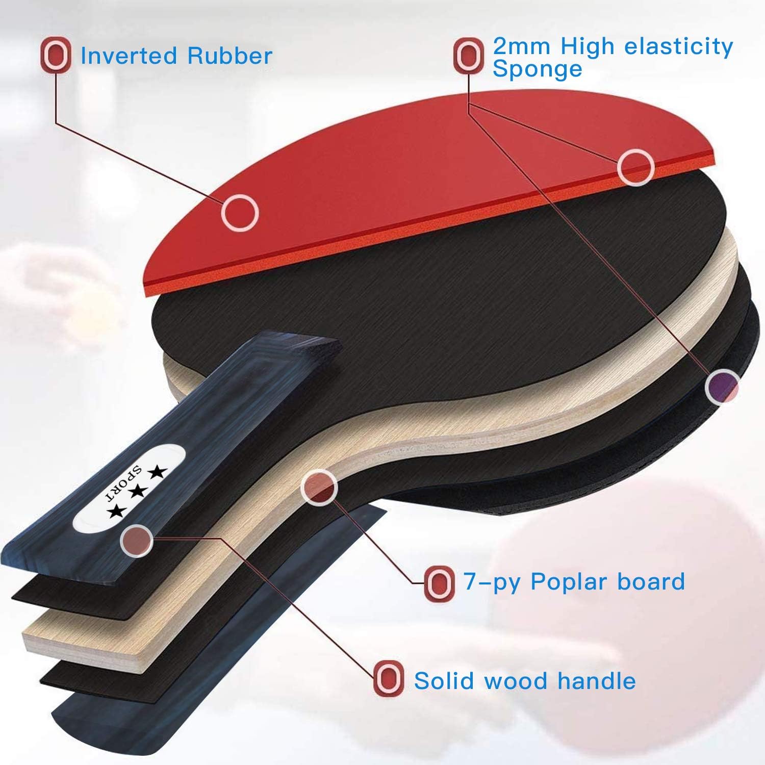 Cadrim Ping Pong Paddle Set Table Tennis Paddles Set Portable with ...