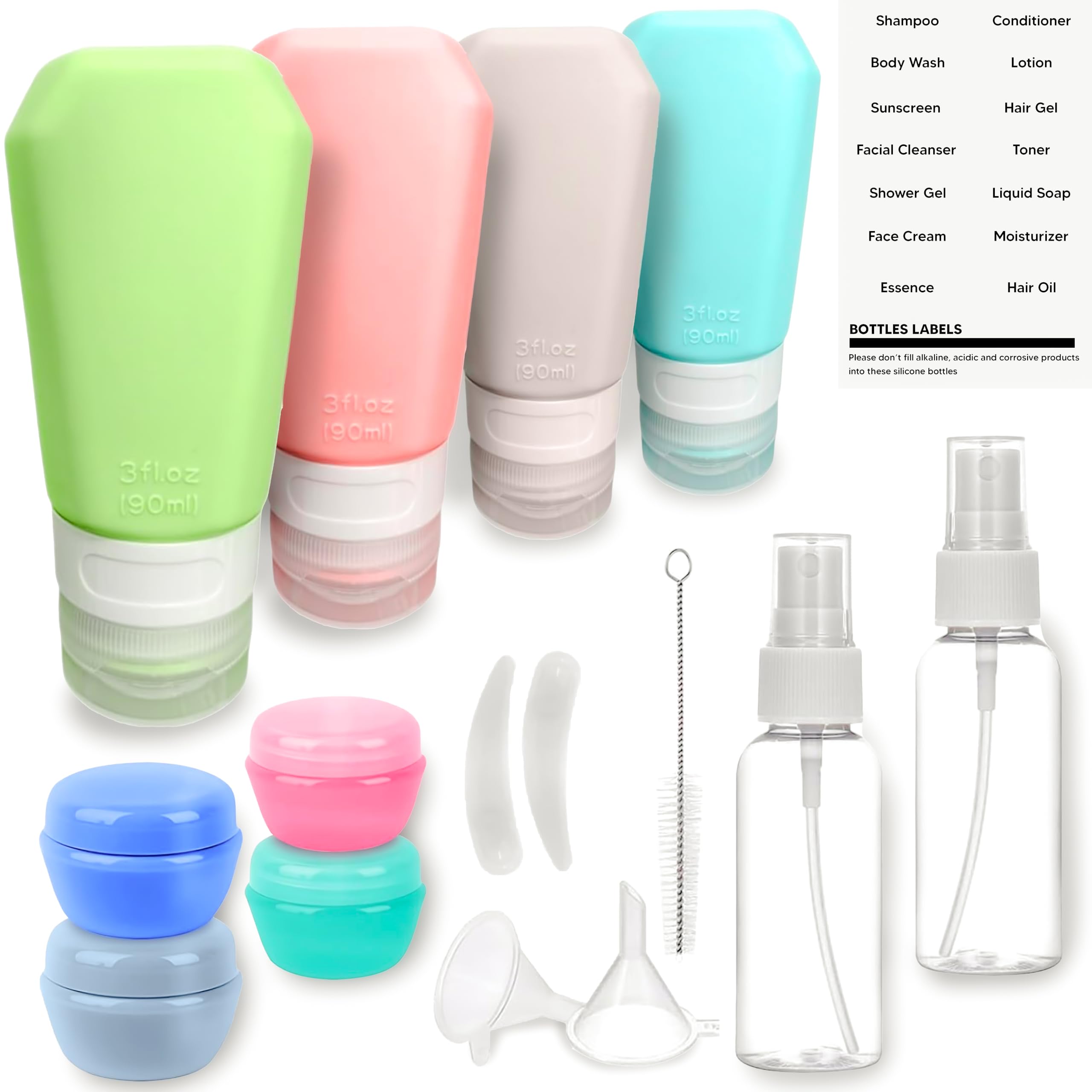 Amazon.com: 17 Pack Travel Bottles for Toiletries 3oz, 100% Leak-Proof ...