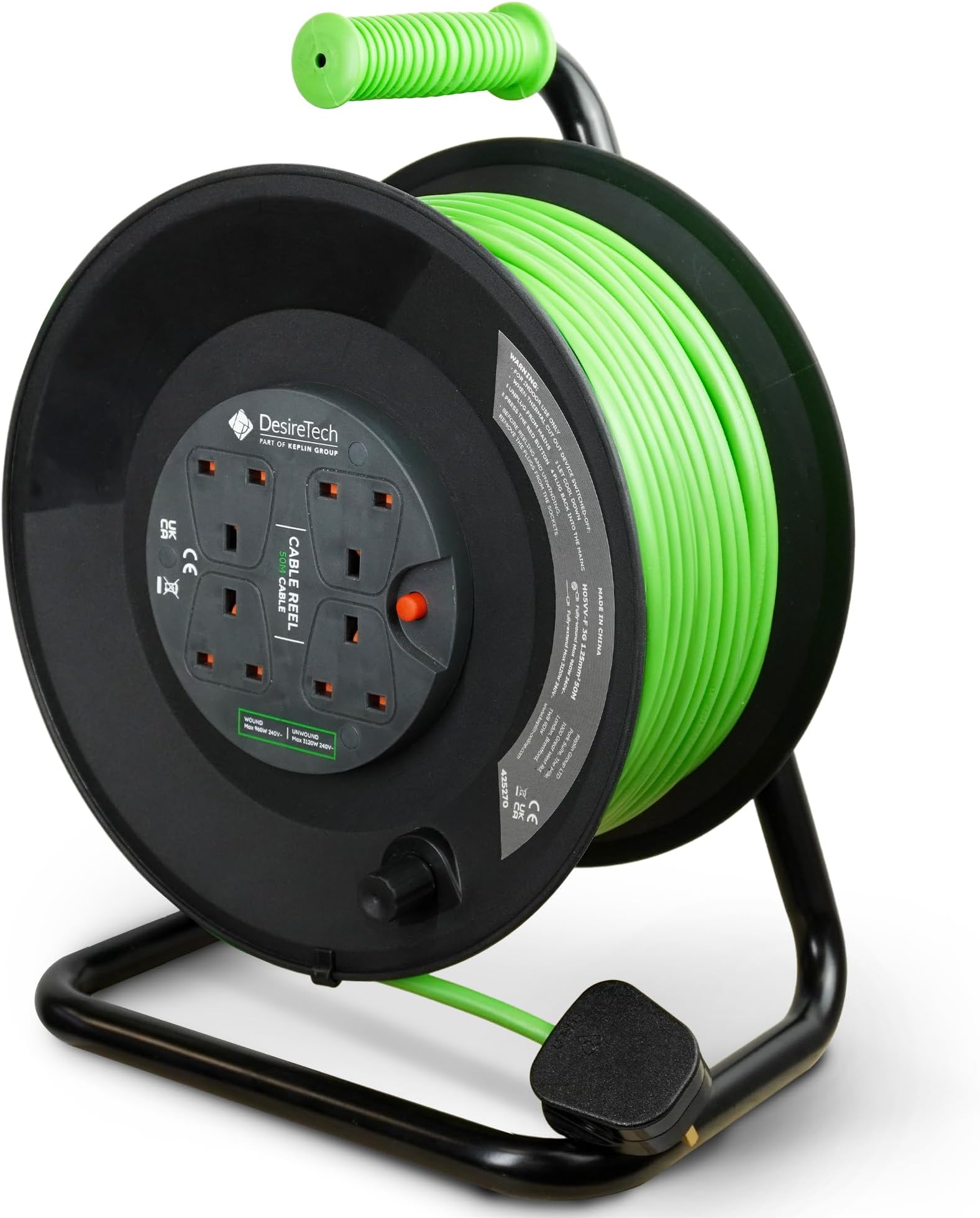 Desiretech - 4 Socket Extension Lead - 50m Portable Cable Reel ...