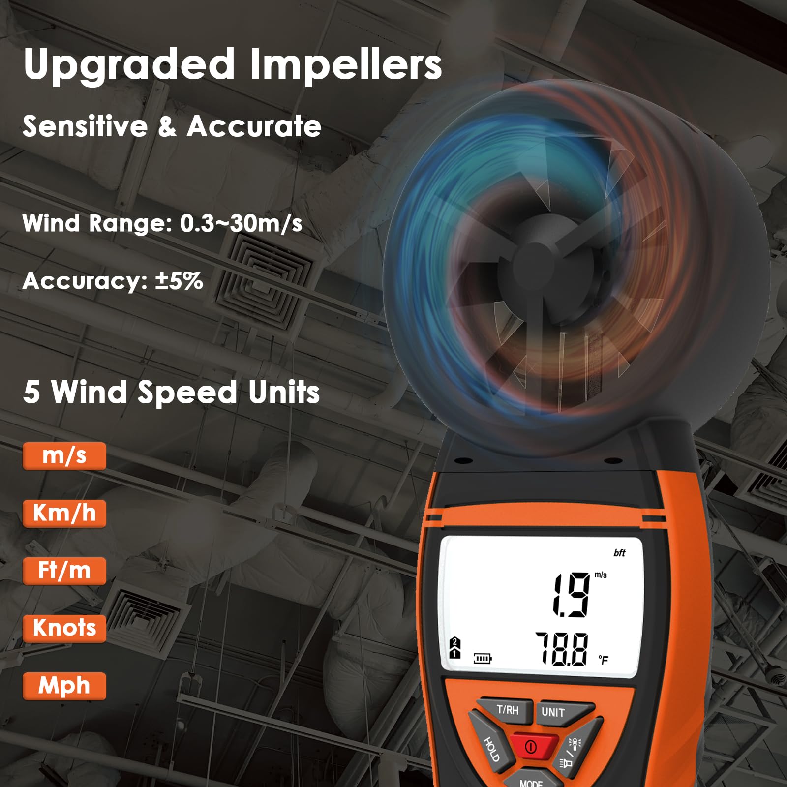 Wind Speed Meter Digital Anemometer - Bluetooth Data Logger For HVAC ...
