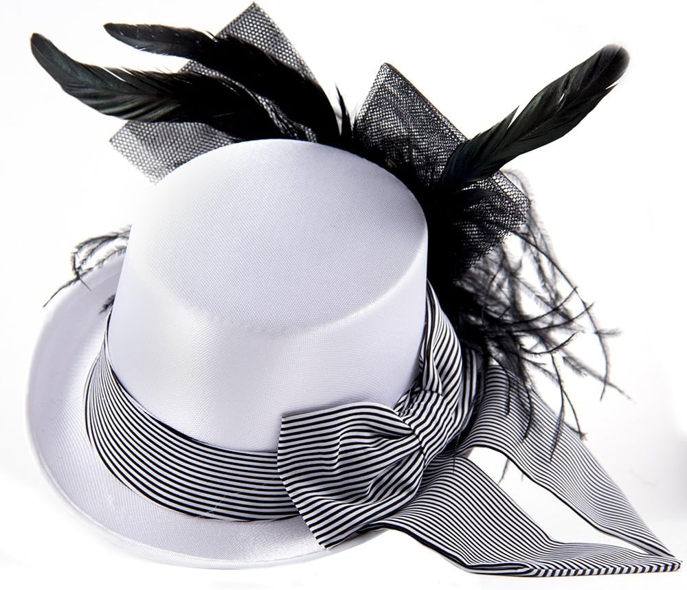 Amazon.com: HMS Mini Satin Burlesque Hat with Pearls Veil and Feather ...