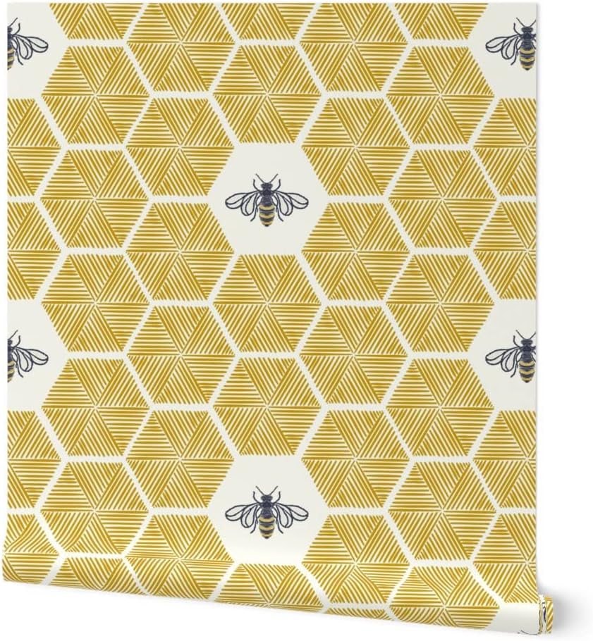 Peel & Stick Wallpaper Swatch - Bees Honeycomb Gold Medium Country ...