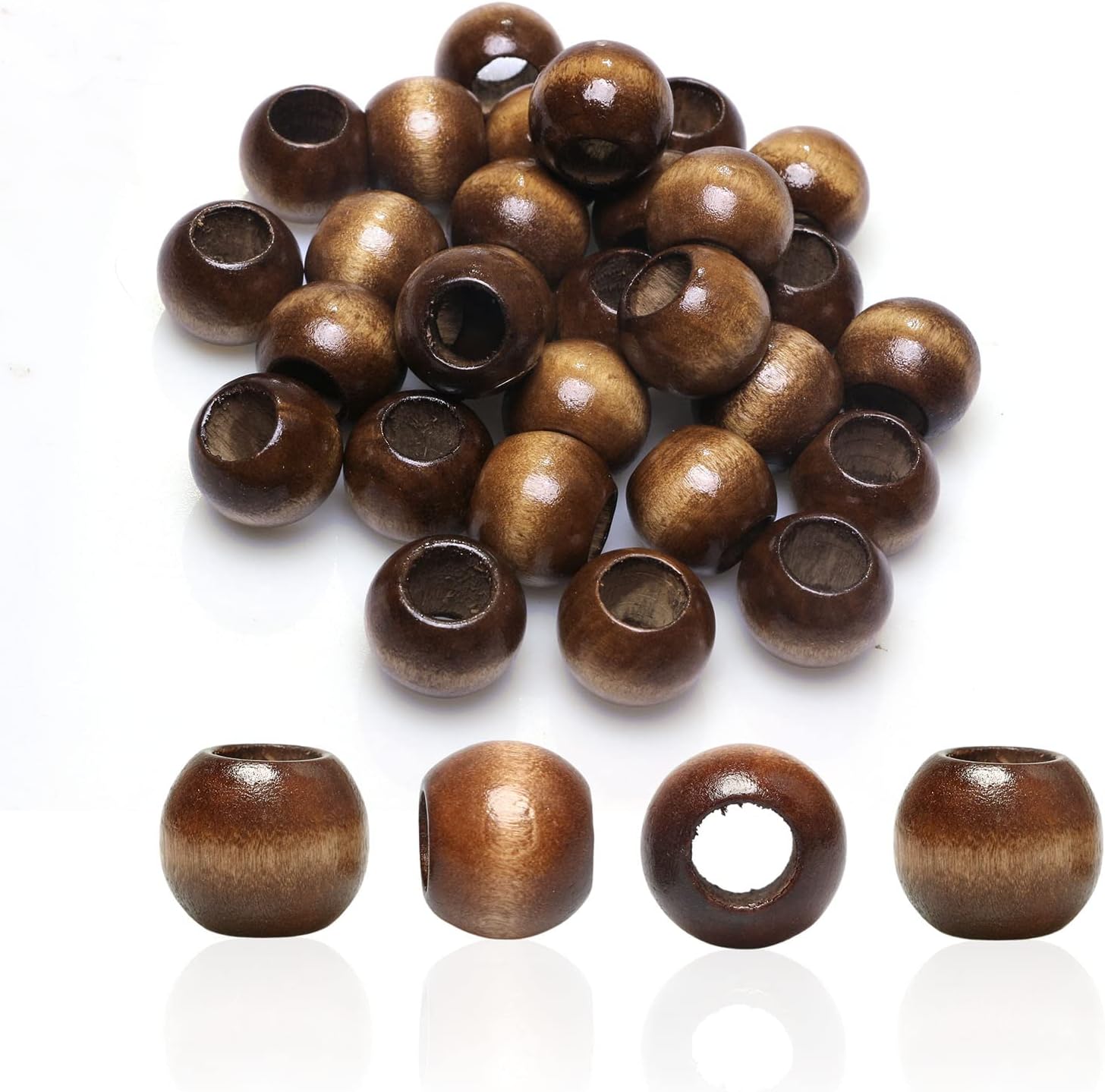 Amazon.com: Brown Wood Beads 18mm Large Hole Round Loose Spacer Beads ...
