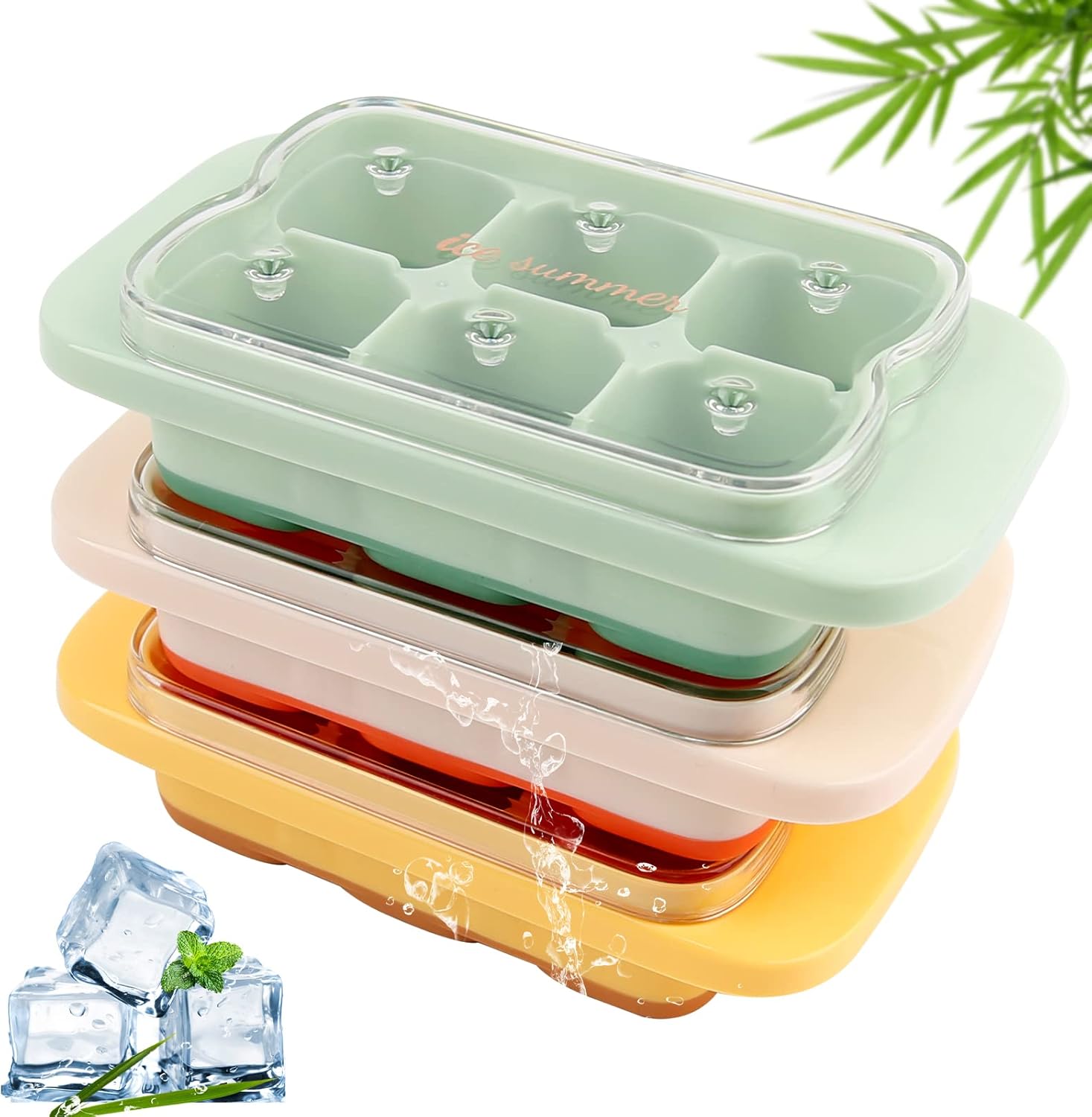 Amazon.com: Ice Cube Trays, 3 Pack,Press Release Silicone Ice Mold with ...