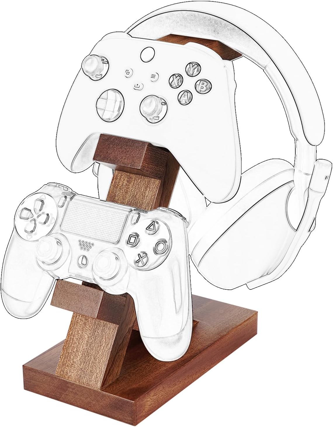 GEEKRIA Solid Wood Dual Gamepad Controller and Headphone Stand ...