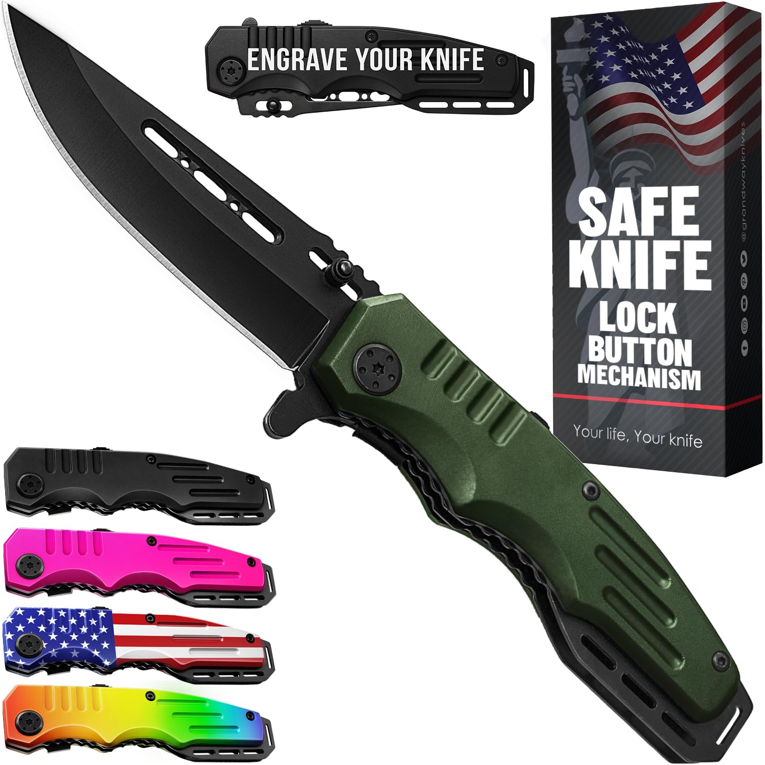 Amazon.com : Spring Assisted Knife - Army Green Pocket Knives with ...