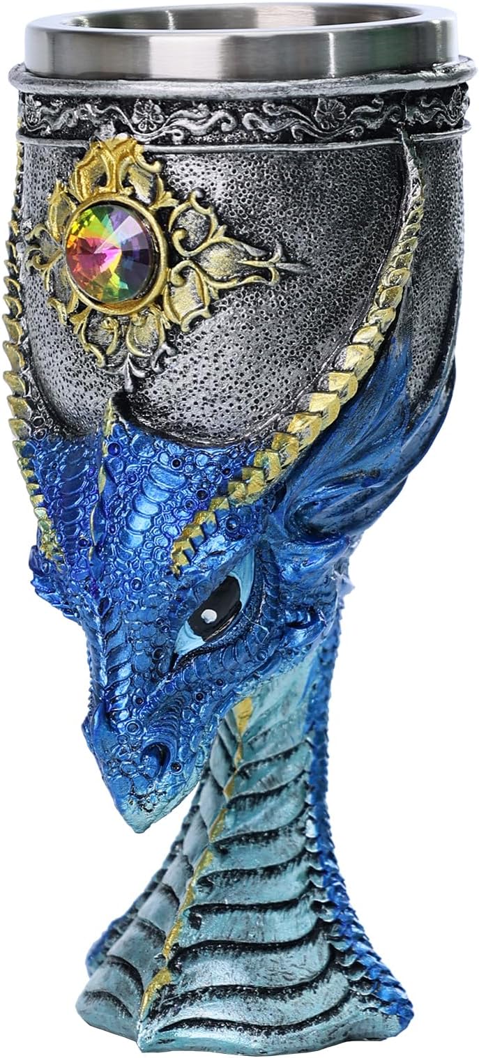 Amazon.com | Medieval Blue Dragon Holding Sword Goblet Resin Wine Cup ...