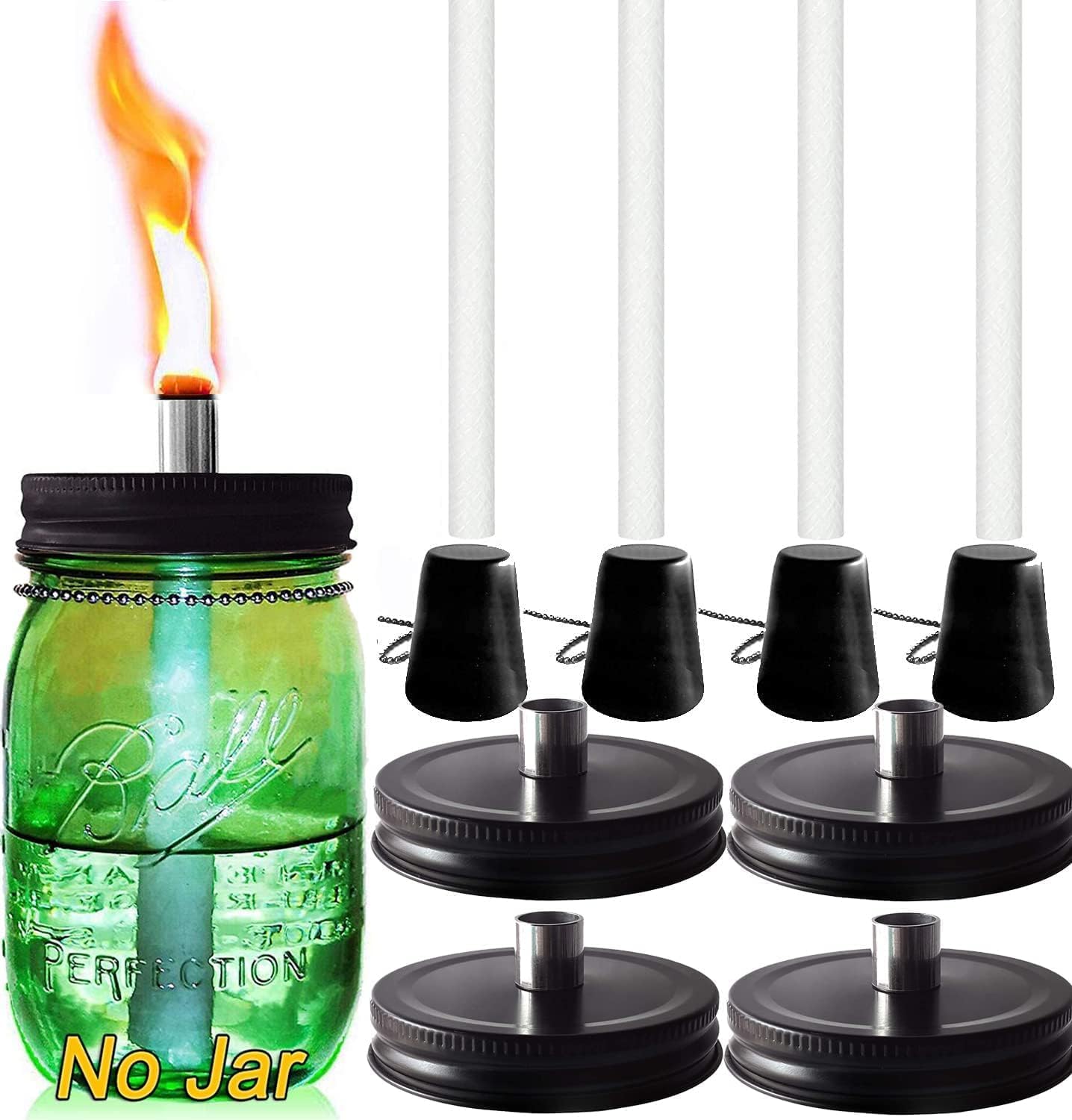 4 Pack Mason Jar Outdoor Tabletop Torch Kit Set, Fiberglass Wicks ...