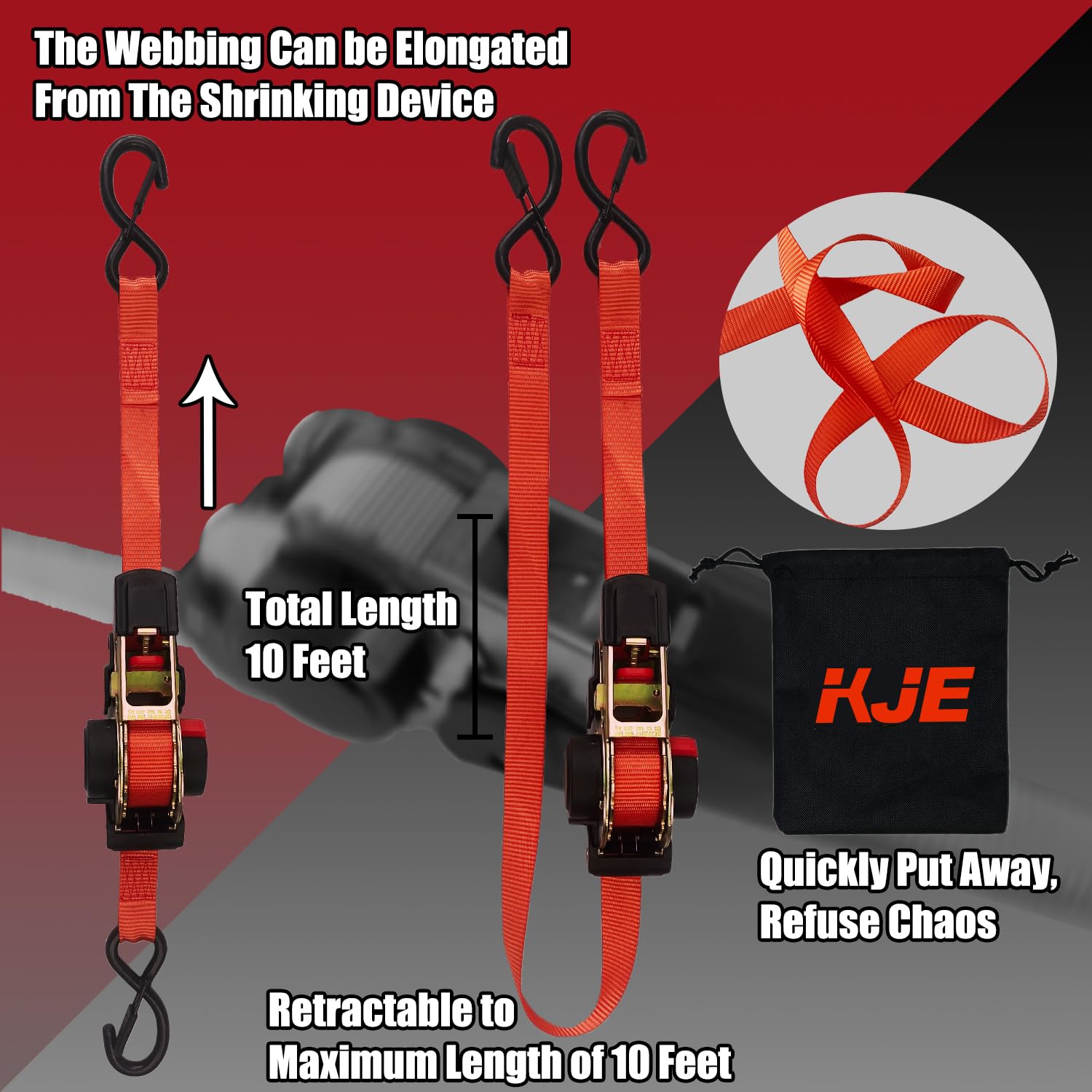 Snapklik.com : KJE Retractable Ratchet Tie Down Straps (4Pack), 1" X 10 ...