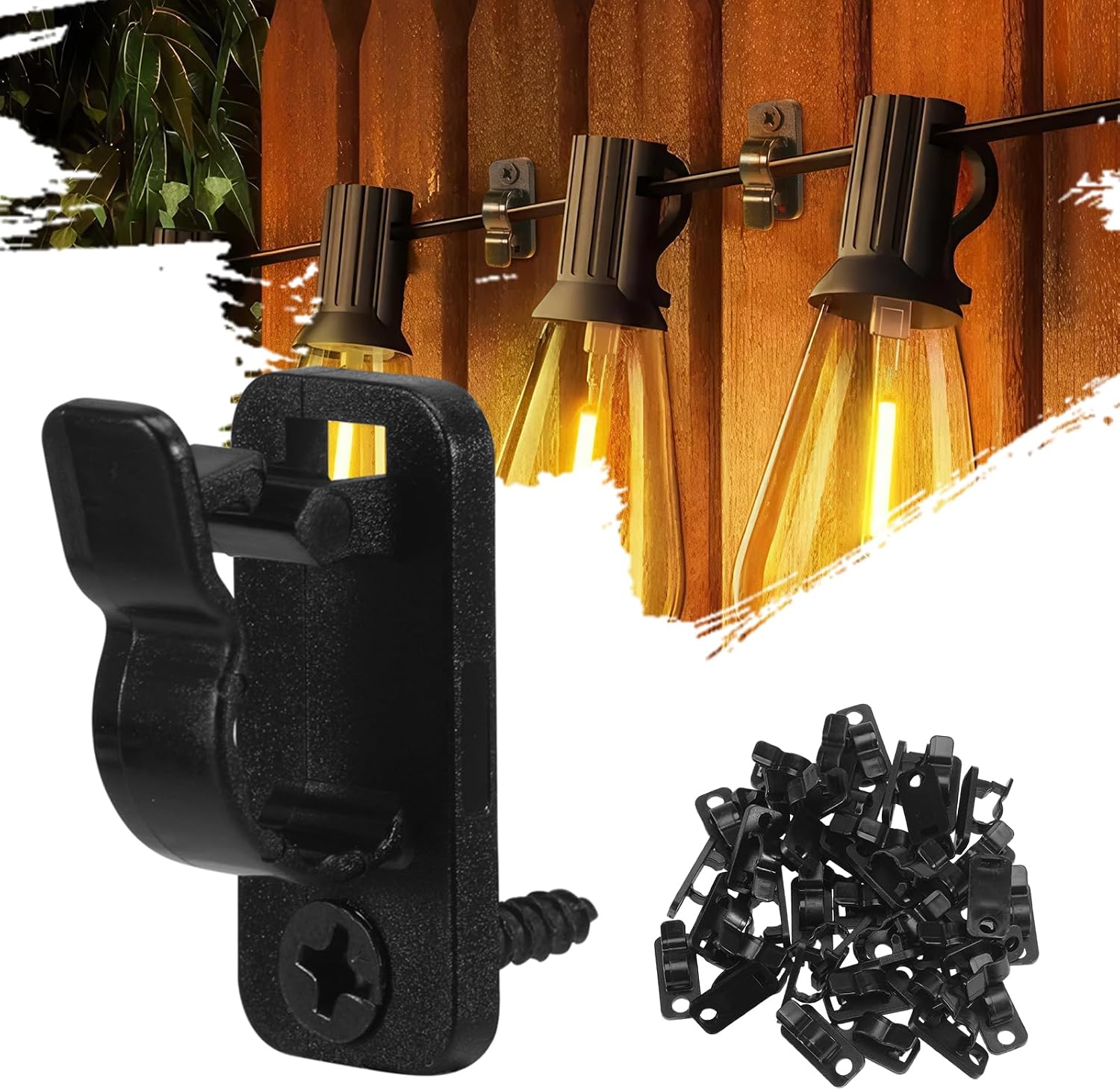 100Pack Outdoor String Light Clips Screw-in Hooks, Black Fence Hooks ...
