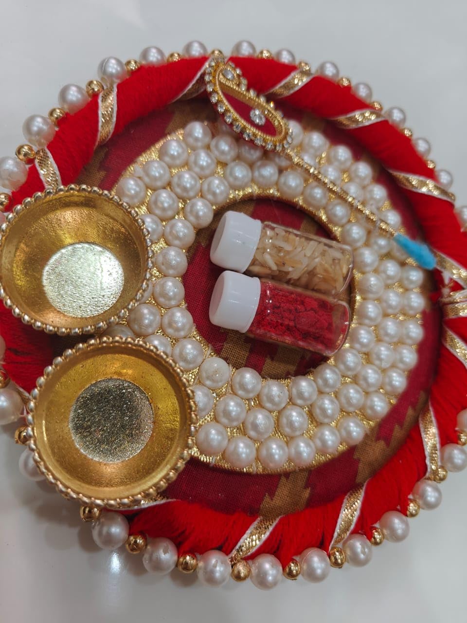 Sellplus Handmade Designer Pearls Chudi Decorative Pooja Thalis With ...