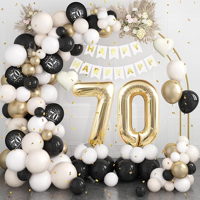 Amazon.com: 70th Birthday Decorations Black Gold Sand White,70th ...