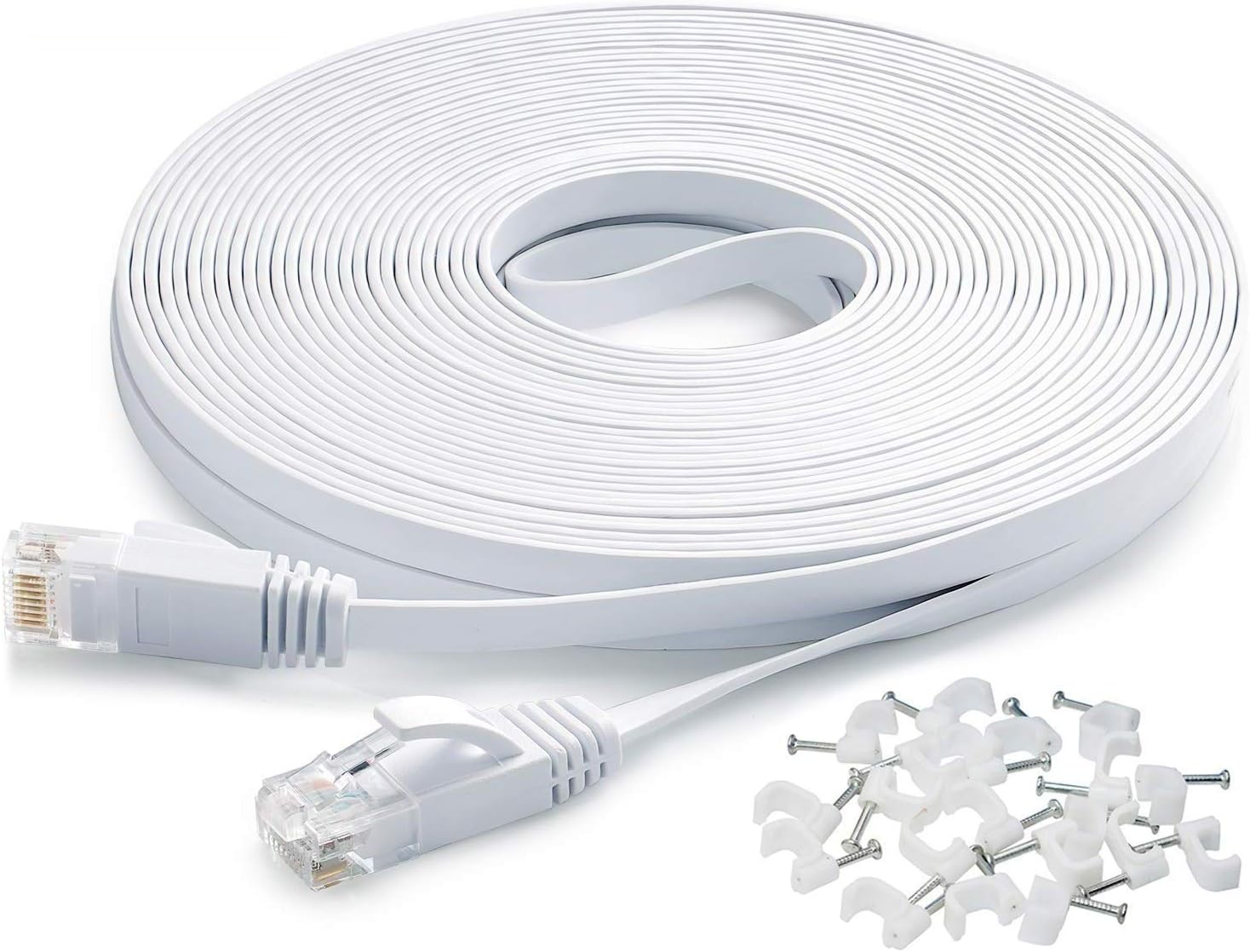Amazon.com: Cat 6 Flat Ethernet Cable 50ft White,High Speed 10GB LAN ...