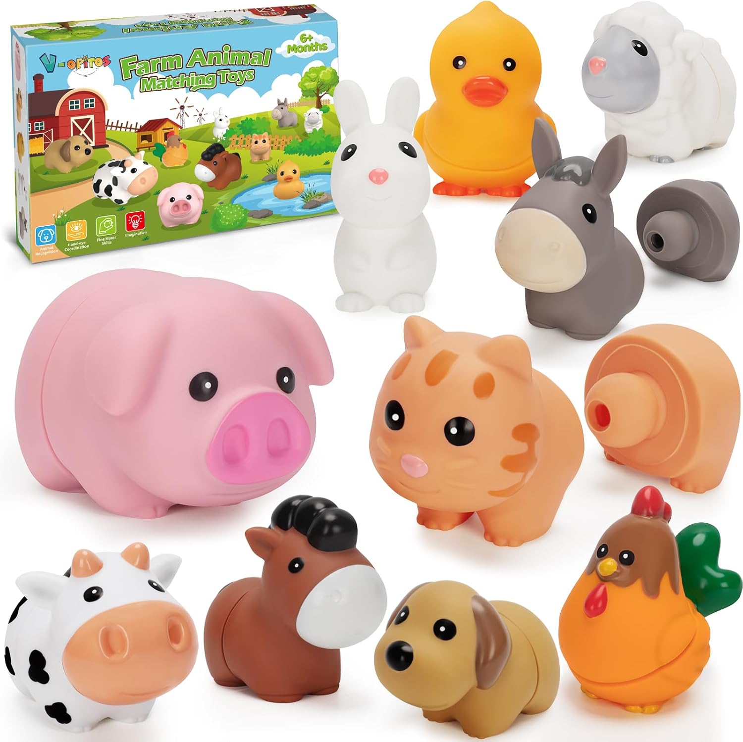 Amazon.com: V-Opitos Learning Farm Animal Toys for Kids Age 1, 2, 3 ...