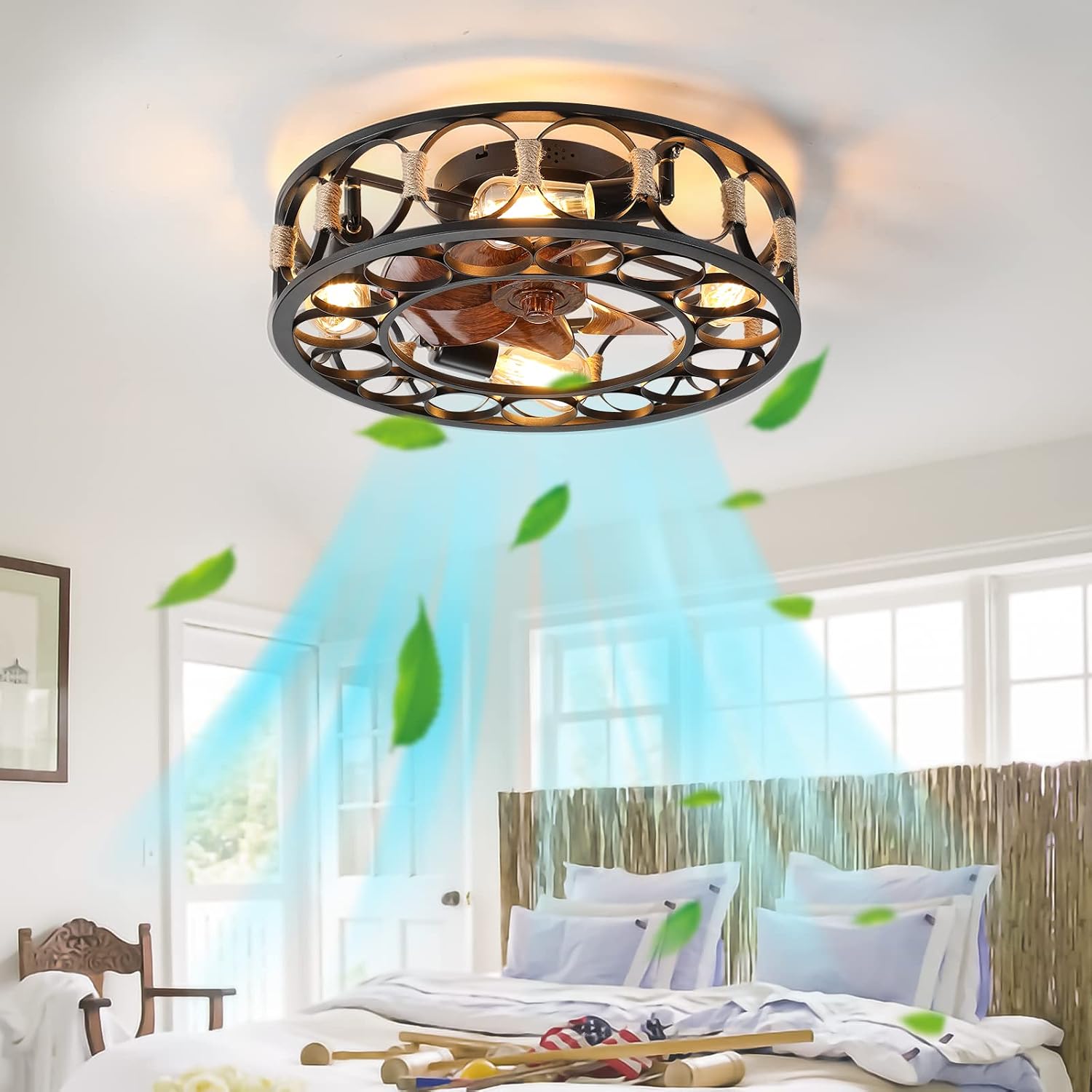Amazon.com: Sybrioka 20" Caged Ceiling Fans with Lights and Remote ...