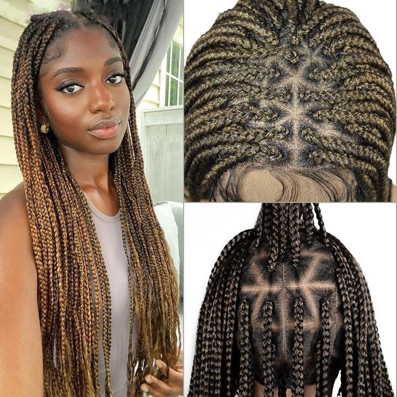 36" Full Lace Criss Cross Box Braided Wigs for Black Women Lightweight ...