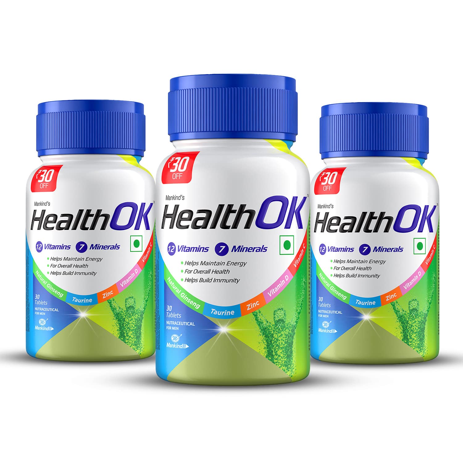 Health OK Multivitamin with Natural Ginseng, Taurine power, Daily Energy, alertness, Vitamin D ...