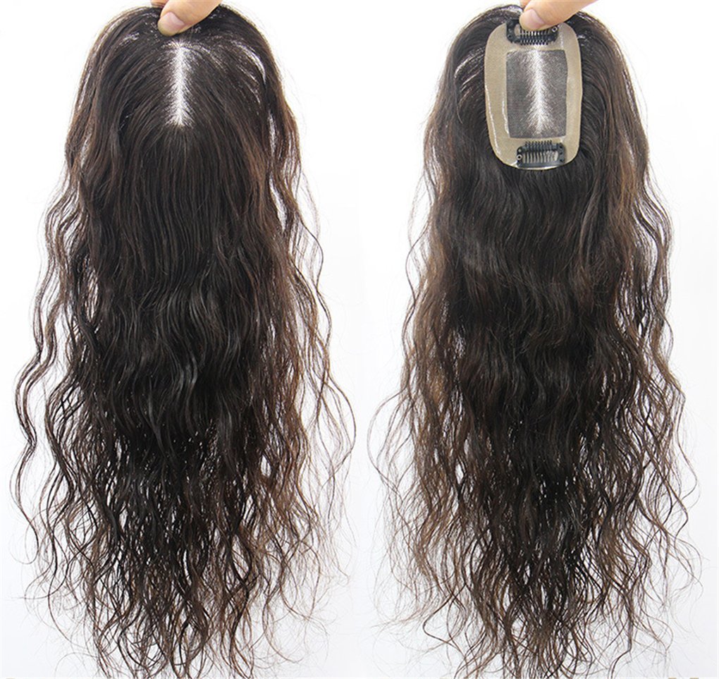 Amazon.com : Curly Human Hair Toppers Clip on Hand Tied Mono Wiglet Top ...