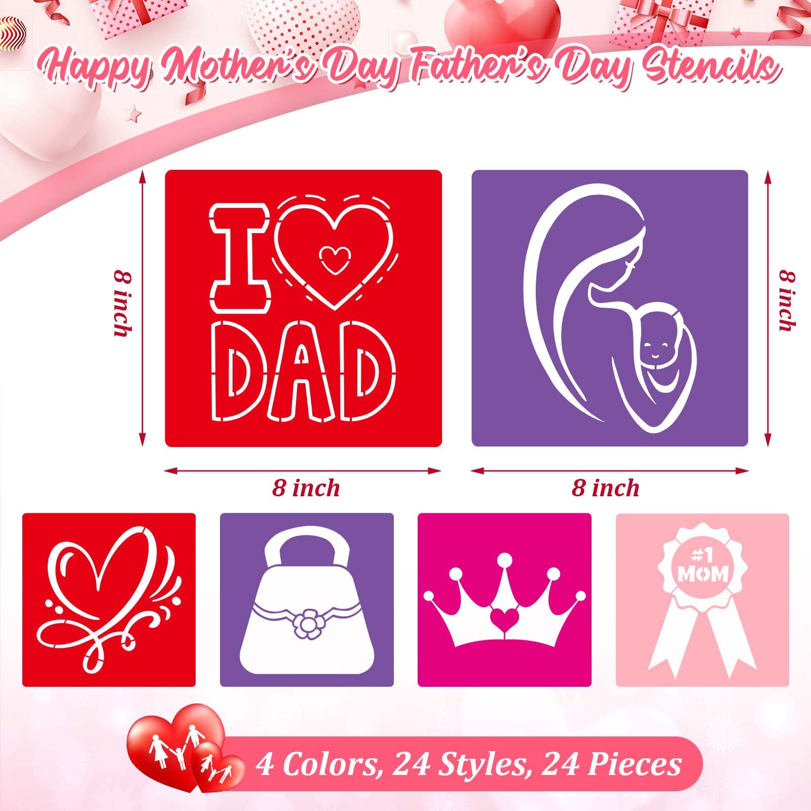 Snapklik.com : 24 Pcs Fathers Day Dad Stencil Set 8 X 8 Inch Mothers ...