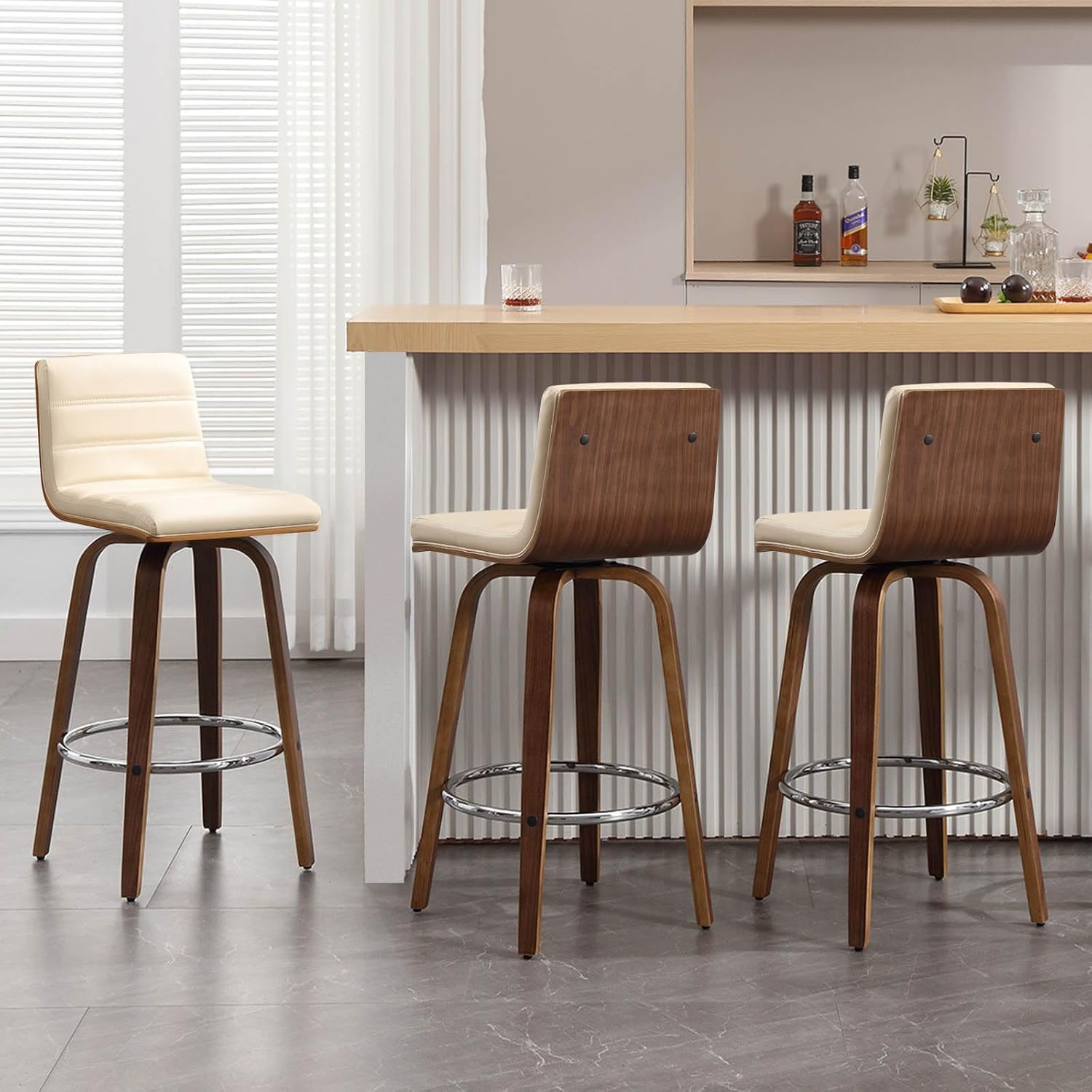 Amazon.com: Bekrvio Bar Stools Set of 3 Swivel Bars Stools with Backs ...