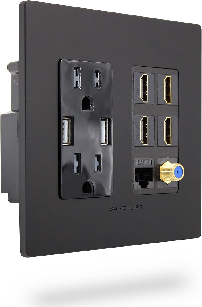Amazon.com: Premium Media Wall Outlet | Dual 4.2A USB-A 2.0 Outlet ...