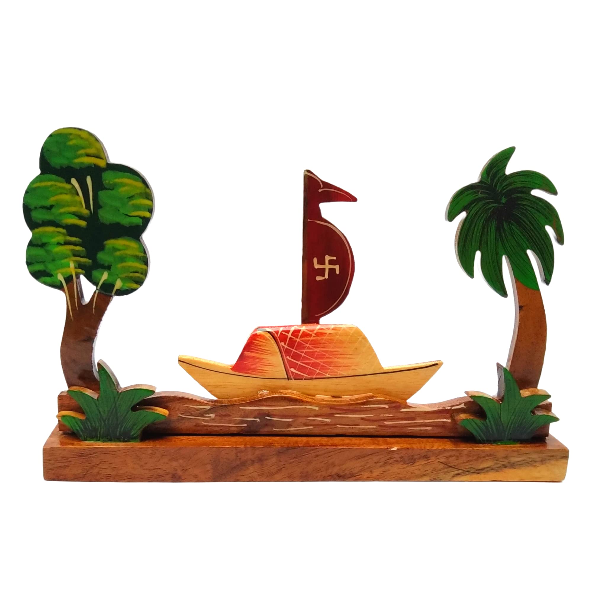 Himalayan Crafts Wooden Boat Scenery Showpiece for Home Decoration ...