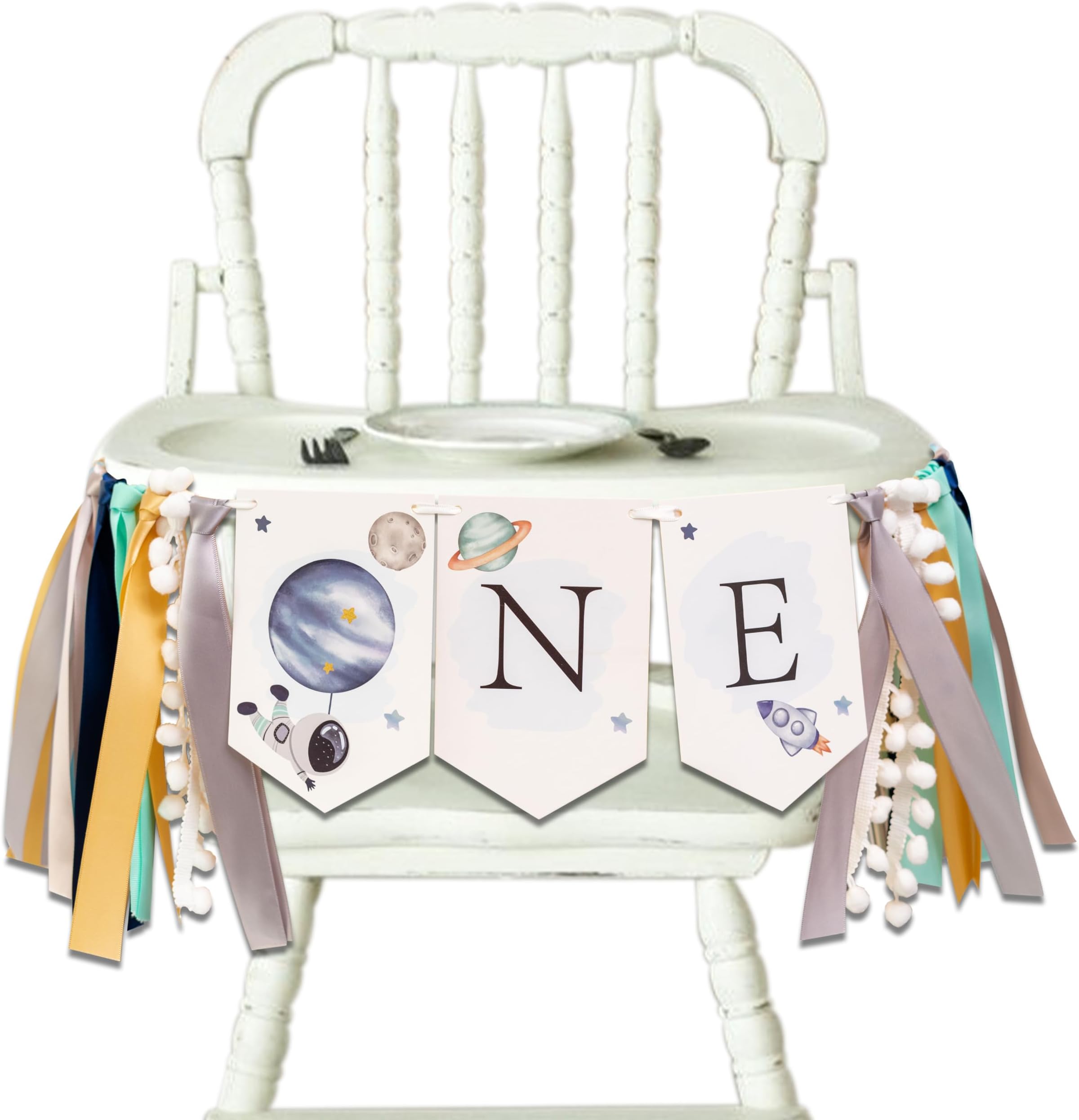 Amazon.com: Outer Space High Chair Banner - Planets Astronaut Rocket ...
