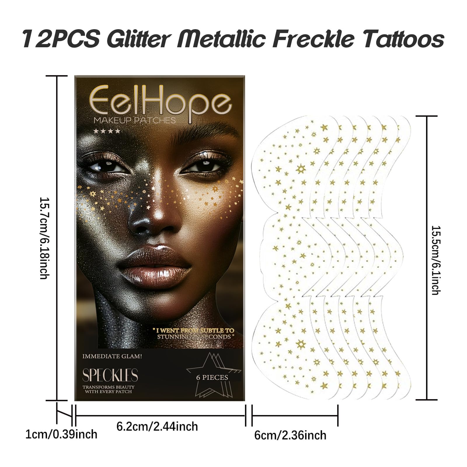 12PCS Glitter Metallic Freckle Tattoos, Gold Glitter Freckles Face ...