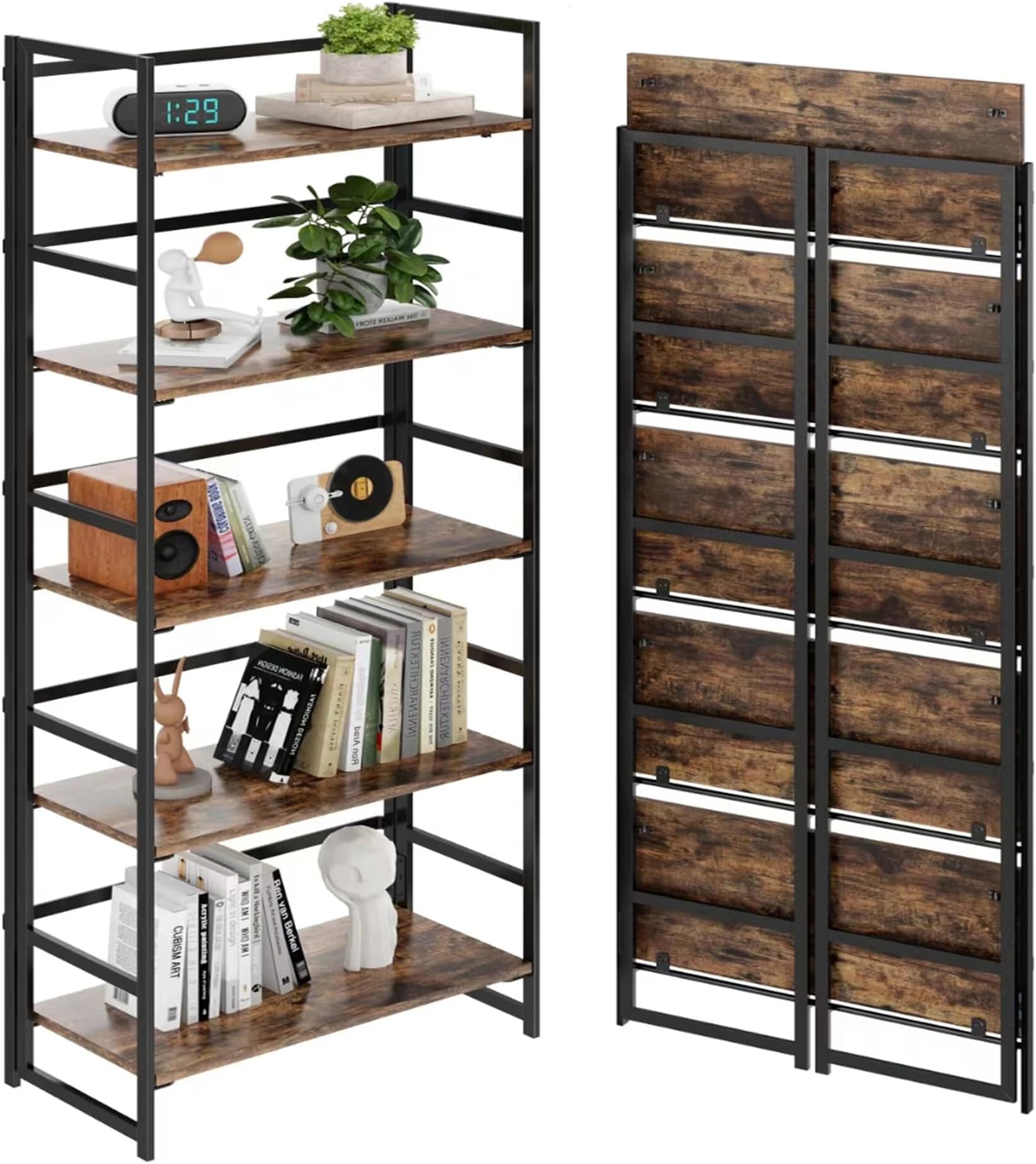 Amazon.com: BHG Vintage Multifunctional Folding Bookshelf, No-Assembly ...
