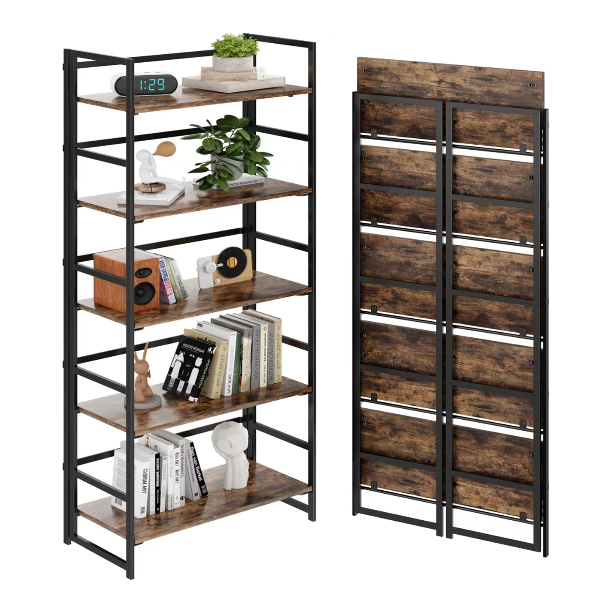 Amazon.com: BHG Vintage Multifunctional Folding Bookshelf, No-Assembly ...