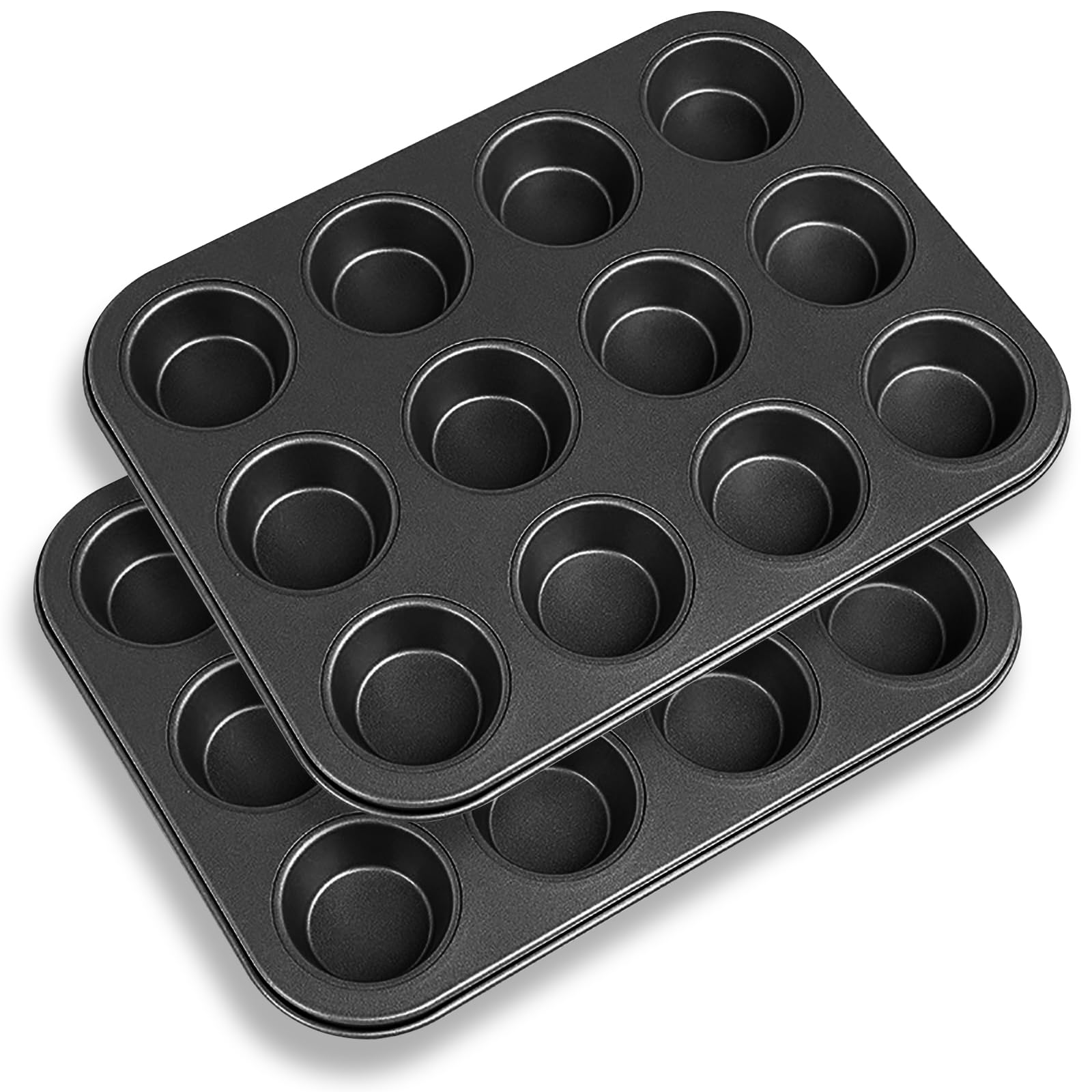 Amazon.com: 2 Packs Nonstick Round Muffin Baking Pan Tin, 12-Cup Muffin ...