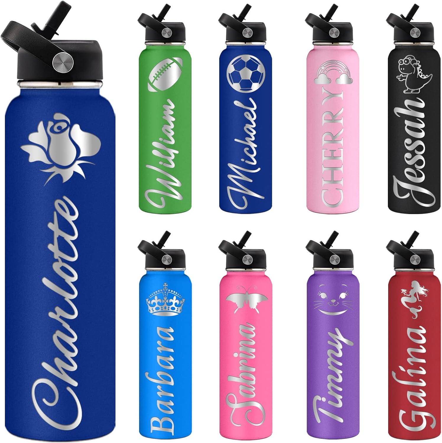 Botellas de agua personalizadas con tapa con pajilla, botellas de agua ...
